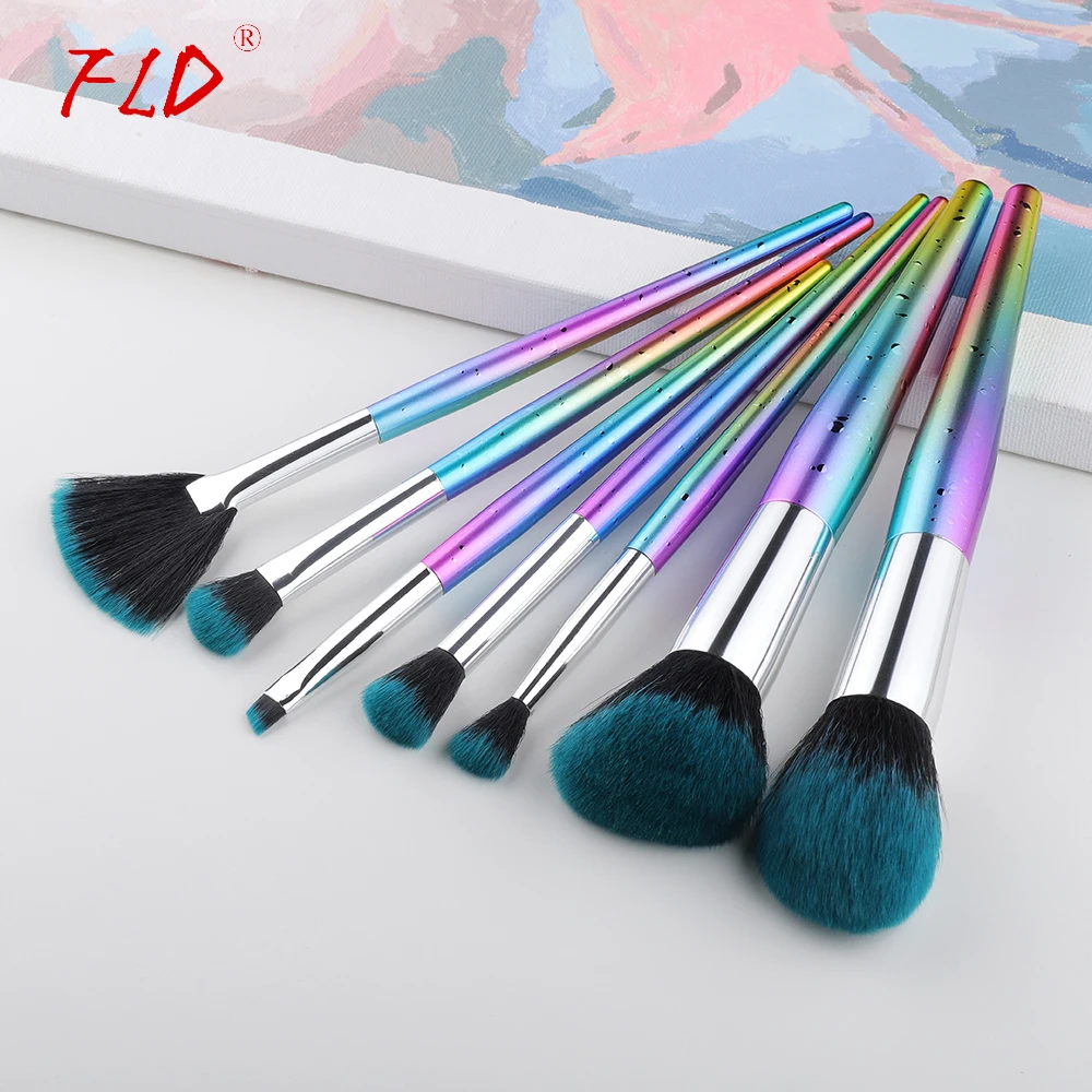 Fld 7pcs Colorful Makeup Brushes Set Crystal Blush Eyeliner Powder ...