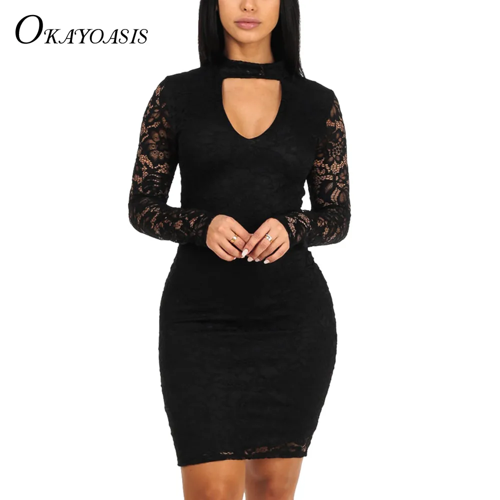 Okayoasis Sexy Hollow Out Seamless Holes Clubwear Long Sleeve Mini Cut