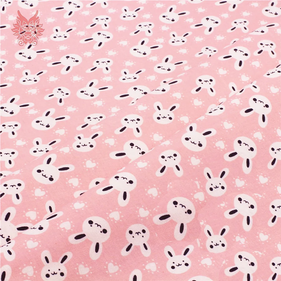 Pure cotton fabric for DIY accessories pink with cartoon rabbit print ...
