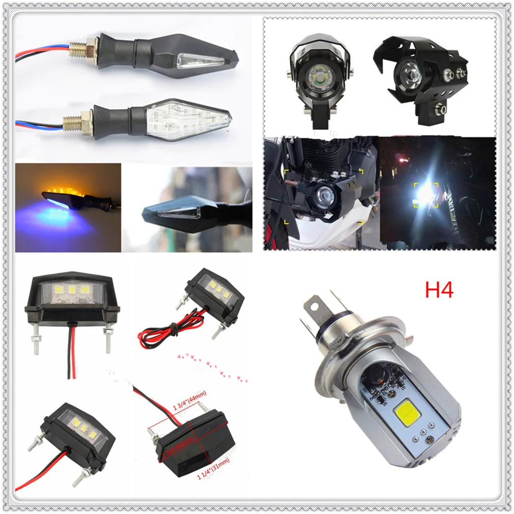 Motorcycle Headlight LED Fog Lamp Turn Signal Plate Light Bulb H4 For ...