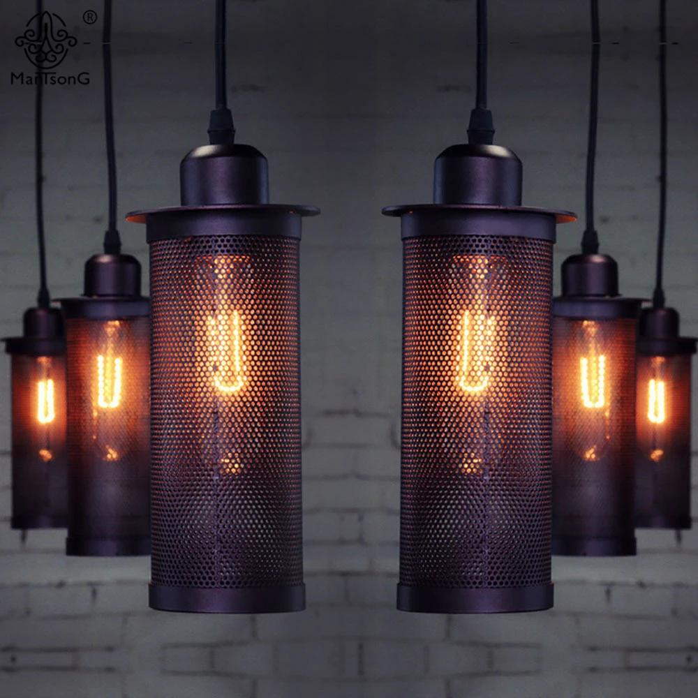 Lámpara colgante retro arte de hierro neto Edison bombilla E27 negro ...