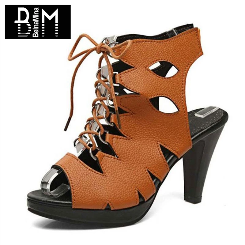 BEINAMINA Plus Taille 31 46 Femmes Épais Talon Haut Peep Toe Chaussures ...