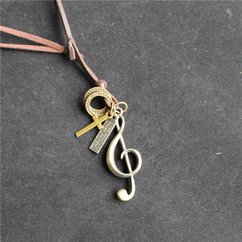 2017 Trendy Long Alloy Music Symbol Pendant Necklace Leather Necklaces ...