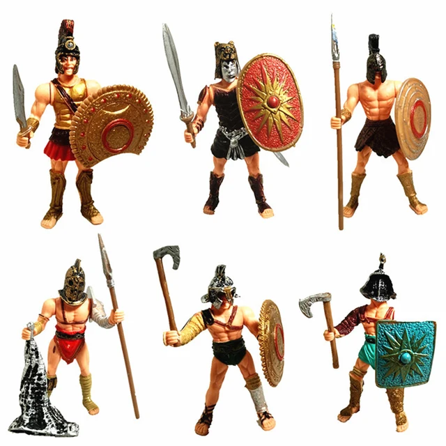 6 pcs Ancient Roman Gladiator Spartan Warrior Model Children Toys Arena ...