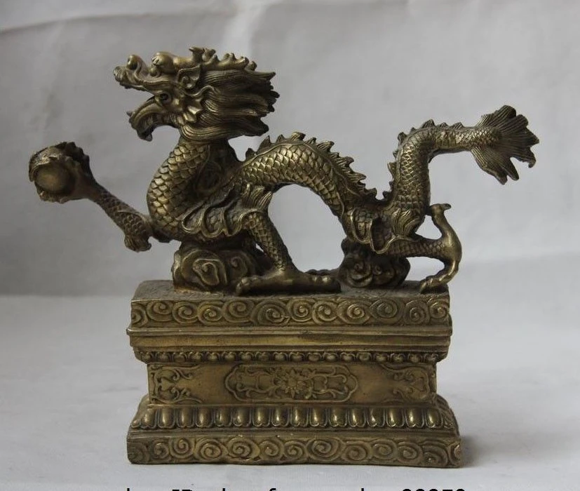 Chinese Copper Brass Feng Shui Evil Lucky Water Fly Dragon Hold Bead ...