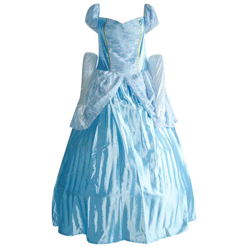 Women-Cosplay-Costume-Light-Blue-Long-Fancy-Dress-And-Gloves-Girls ...
