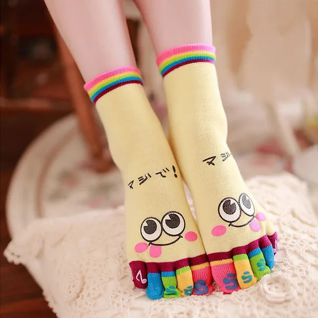 Cute Toe Crew Finger Cotton Women's Socks