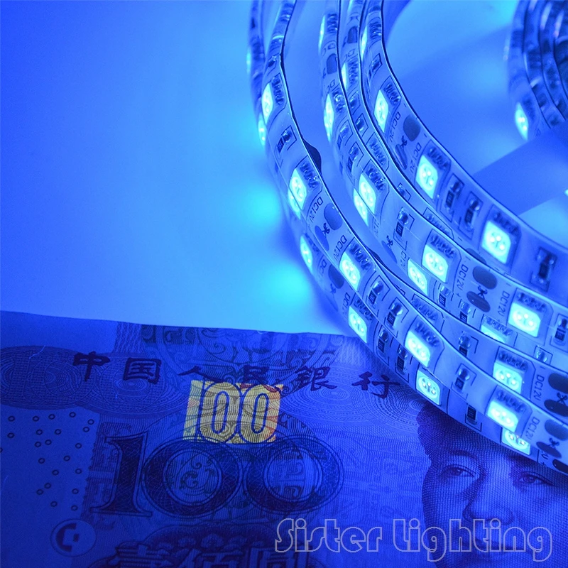 12V UV Ultraviolet 395 405nm LED Strip 5050 3528 SMD 60led/m IP20/IP65 ...