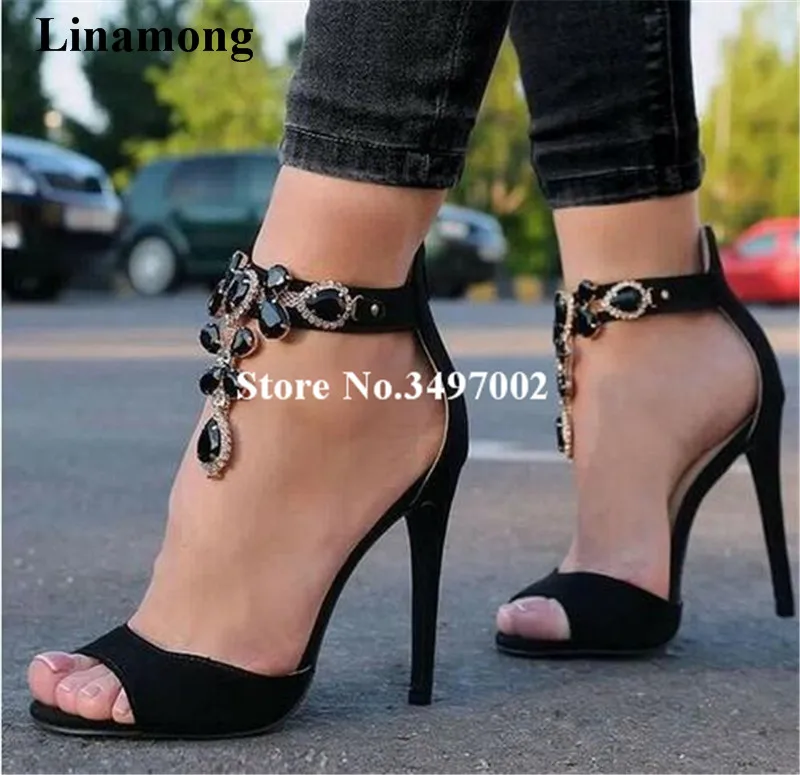 La más nueva manera básica mujer peep toe hebilla Correa negro maduro ...