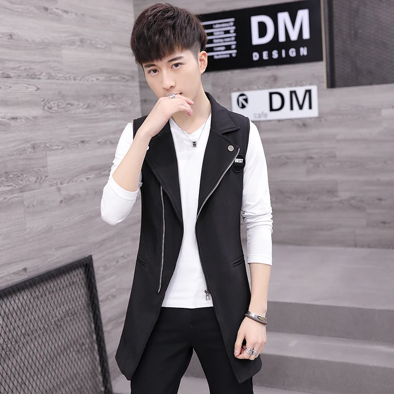 2019 New men's clothing spring autumn slim medium long vest handsome ...