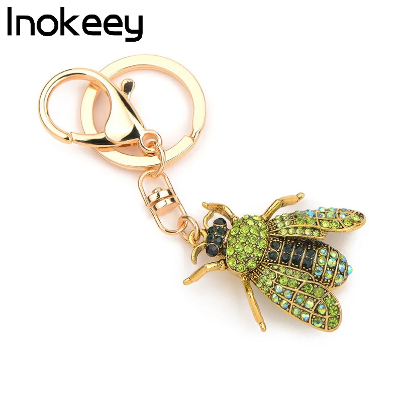 Inokeey Alloy Pink Green Rhinestone Bee Key Chain Women Men Metal ...