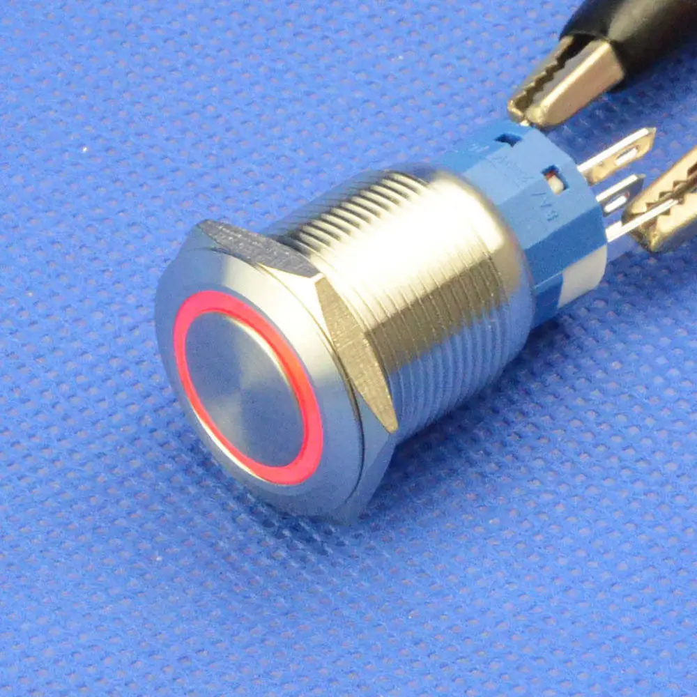 1pcs 19mm 12V Red Led Latching Push Button Waterproof 2NO 2NC 8 pins ...