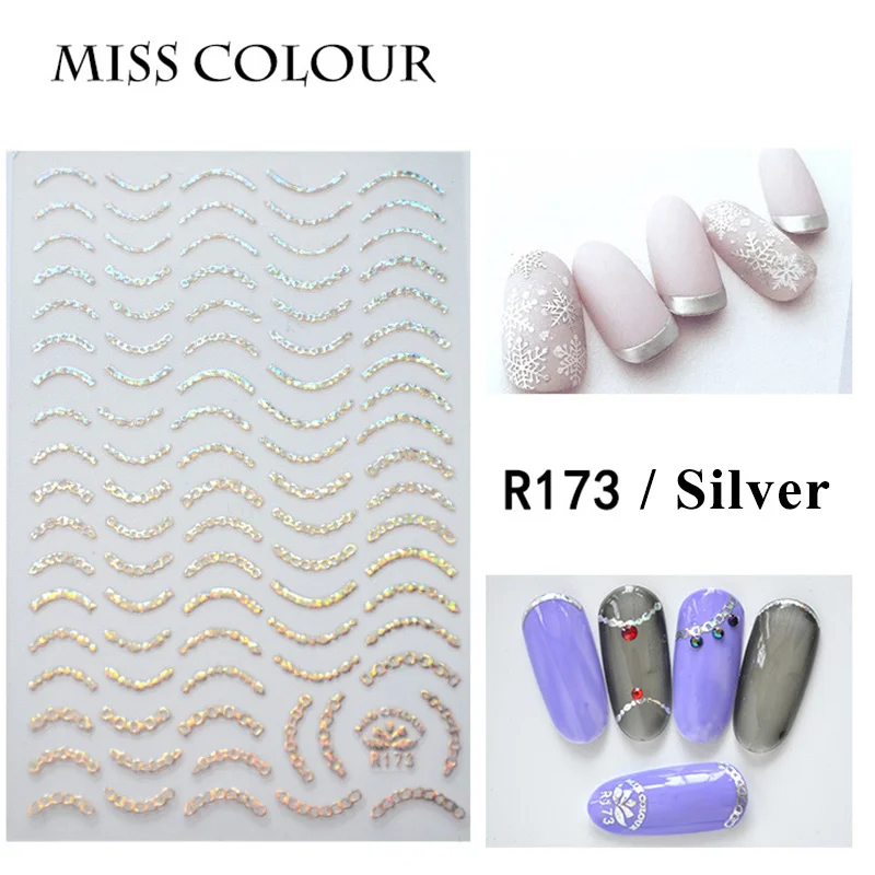 Горячая Распродажа, 3D стикер для ногтей, золотая, Серебряная полоска ...