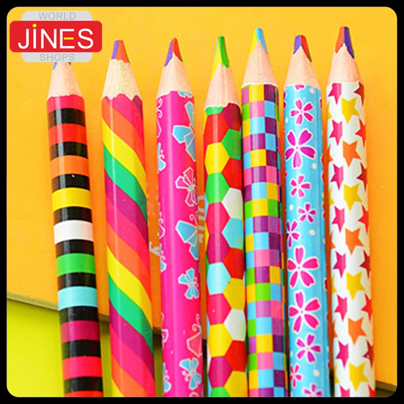 Free Shipping 20 Pcs/Lot Creative 4 In 1 Wood Color Pencil Child Kids ...