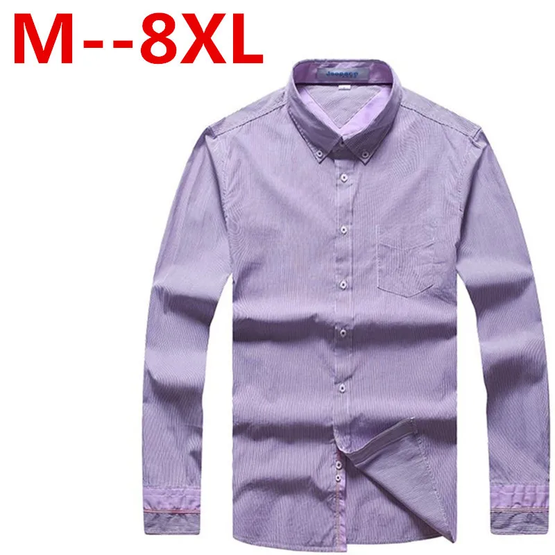 Plus Size 8xl 7xl 6xl 5xl Men Shirt Brand Mens Cuff Striped Long