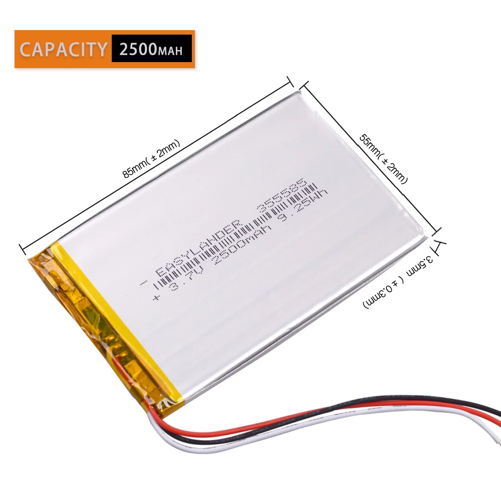 3-wire-355585-3-7V-2500mAh-Rechargeable-Li-Polymer-Battery-For-MP4-MP5 ...
