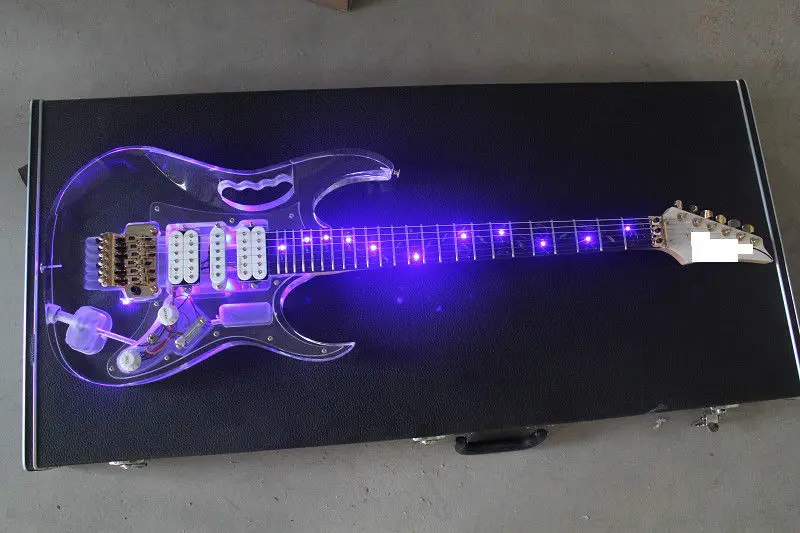 Lampu LED Gitar Listrik Maple Akrilik Body Crystal Gitar Biru Suara ...