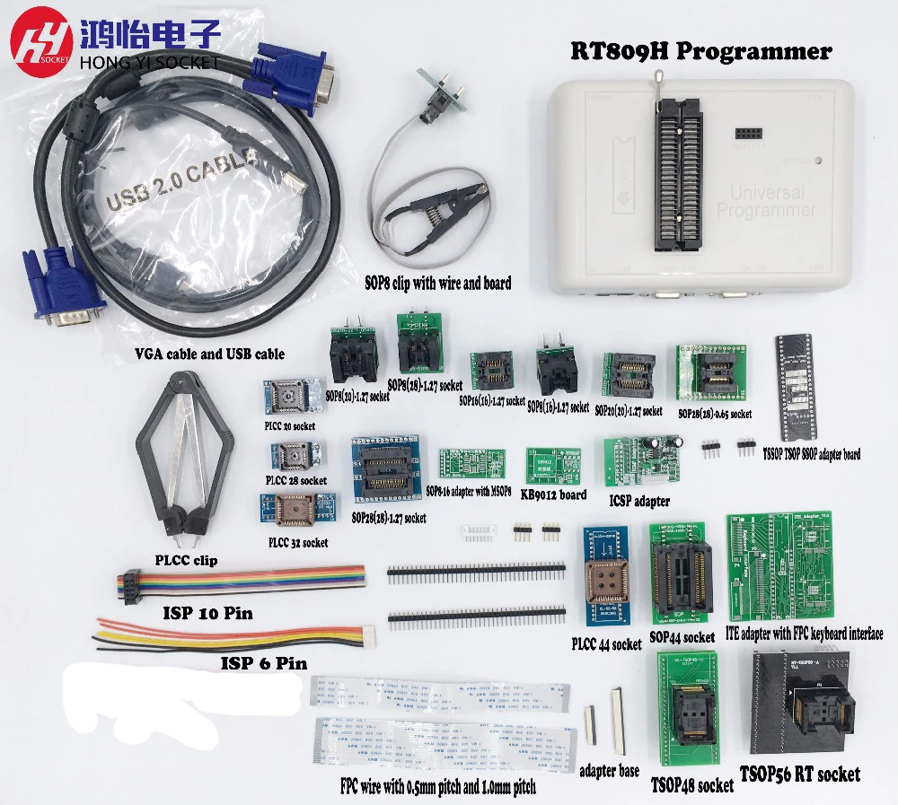 RT809H EMMC Nand FLASH Programming with 24 ADAPTERS with CABELS EMMC Nand sop programming ...