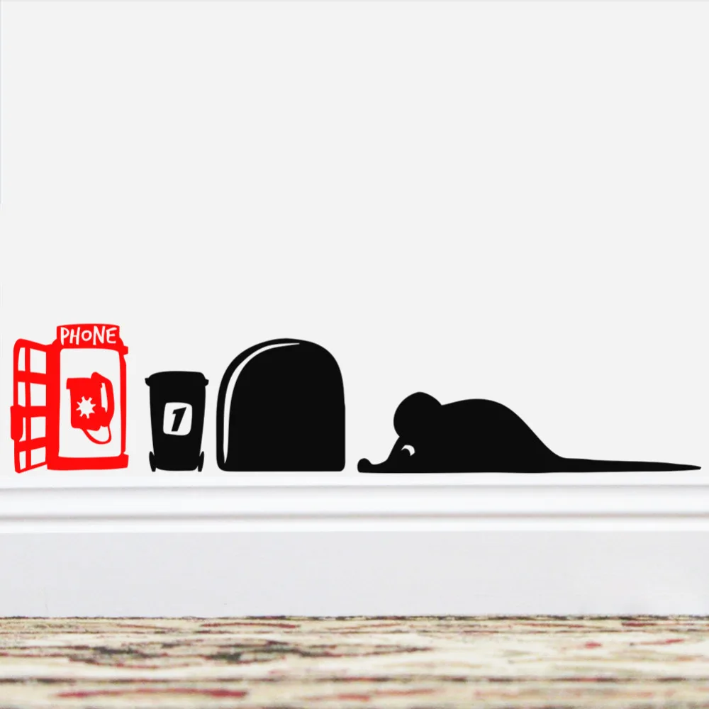 Cute Mouse waiting for the telephone wall sticker 394 Funny hole wall ...