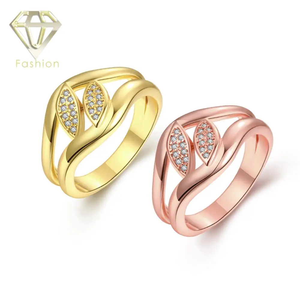 Nuevo Diseño/Color Rosa En Oro AAA + Cubic Zirconia Hojas Dobles ...