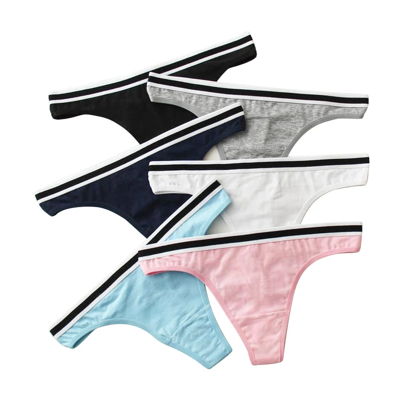 300PCS / LOT Cotton Panties Women Thongs and G String Sexy Striped ...