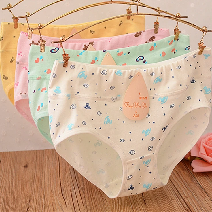 1 Pcs 16 Styles Cute Women Cartoon Printed Solid Color Cotton Briefs Underwear Panties For Woman