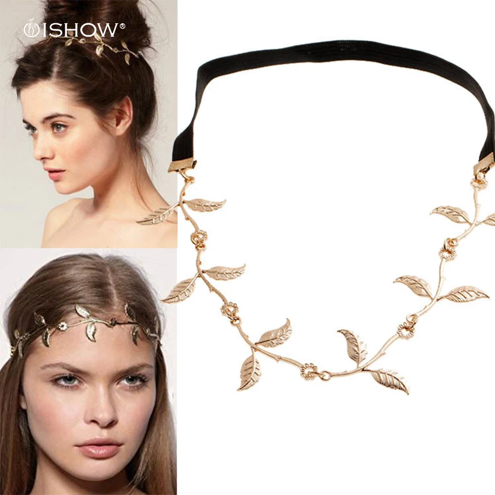 Fashion Tiara Noiva Metal Gold Chain Flower Leaf Hairband For Wedding
