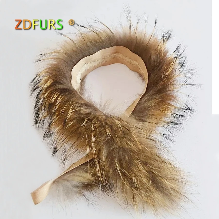 ZDFURS * Kerah Bulu Asli 100% Syal Bulu Rakun Asli 70Cm Potongan Bulu ...
