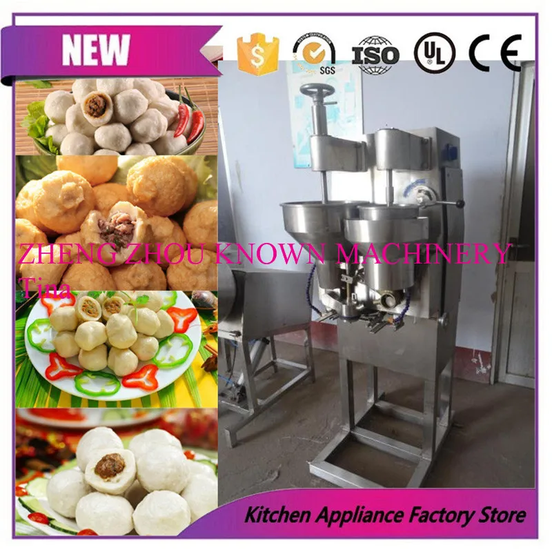 Stainless steel double hopper stuffing fish beef meat ball making ...