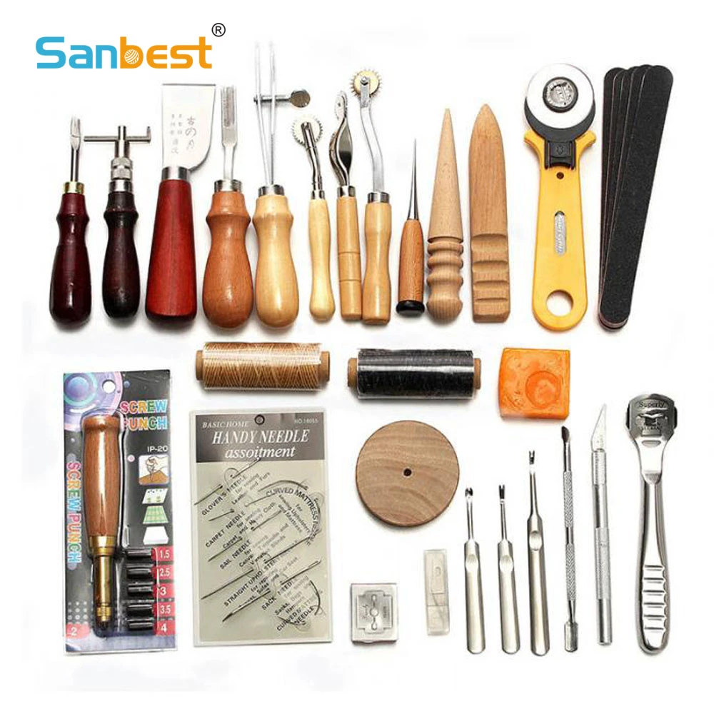 Sanbest Professional Leather Craft Tools Kit Hand Sewing Stitching ...