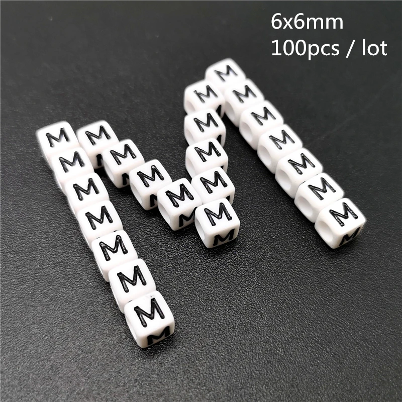 100pcs-6mm-Letter-M-Square-Alphabet-Beads-Acrylic-For-Jewelry-aking-DIY ...