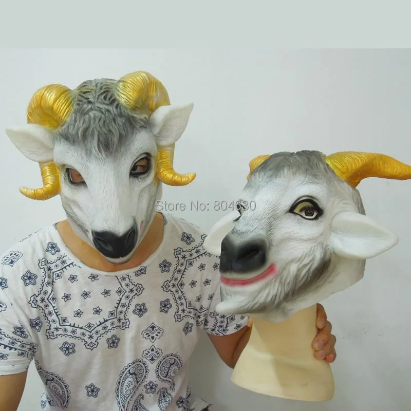 Creepy Sheep Head Couple Mask Cosplay Coat Sheep Latex Mask Halloween ...
