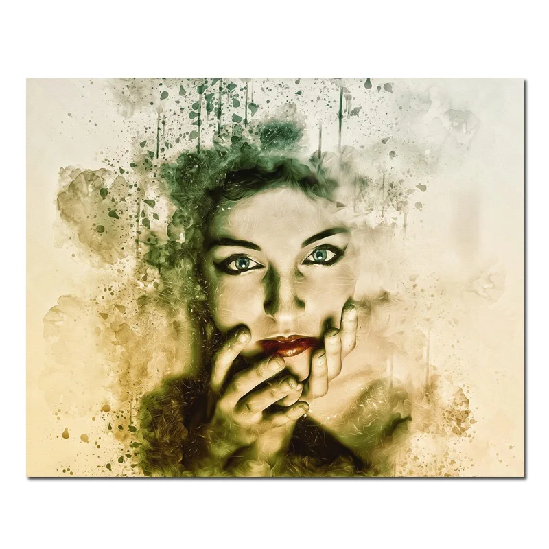 Beautiful Woman Face Abstract Art Painting Printed on Canvas ...