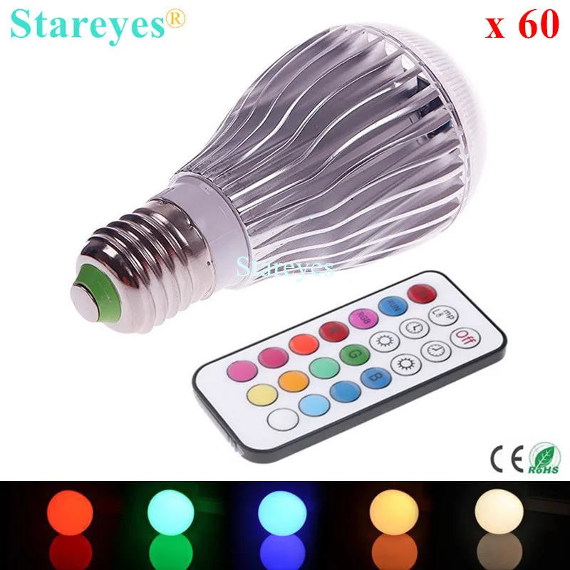 Free shipping 60 pcs 550LM RGB led lighting Colorful 9W E27 B22 GU10 ...