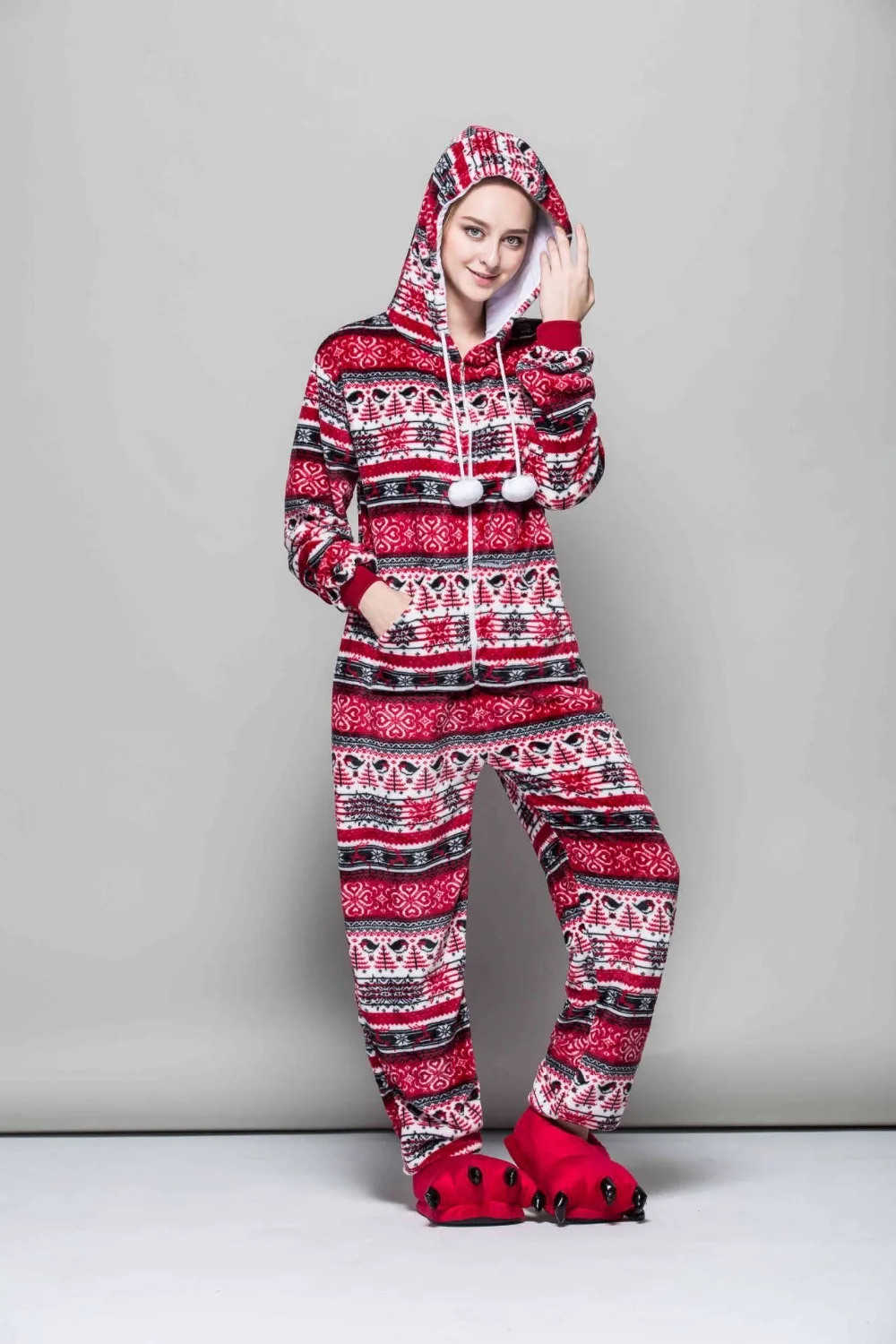 2017 Adult Unsex Onesie Pink Sleepwear Winter Warm Hooded Pajama Set