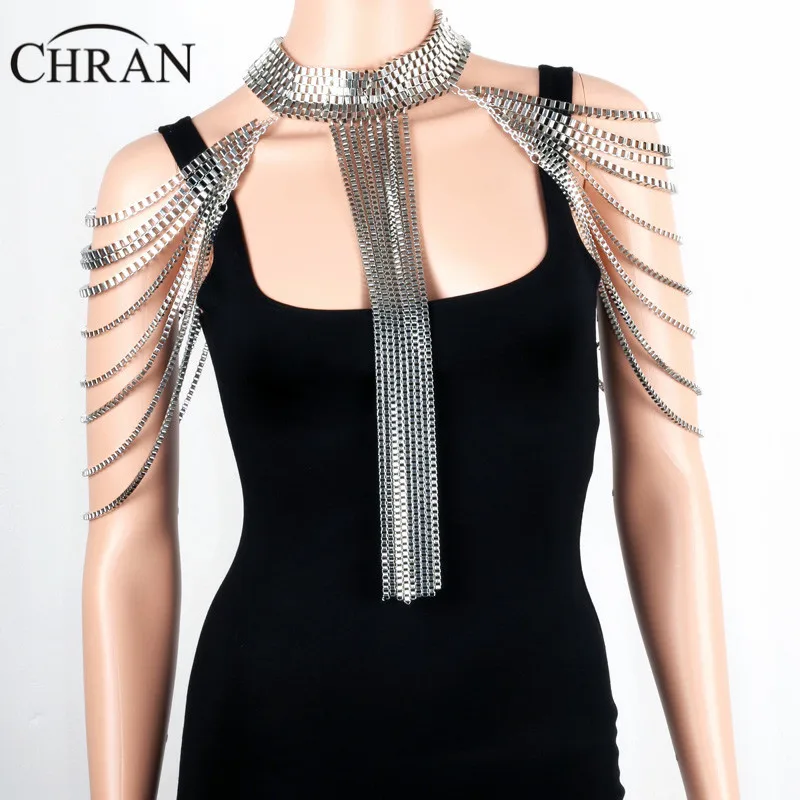 CHRAN Multi Layer Full Metal Body Shoulder Chain Jewelry Tassels ...