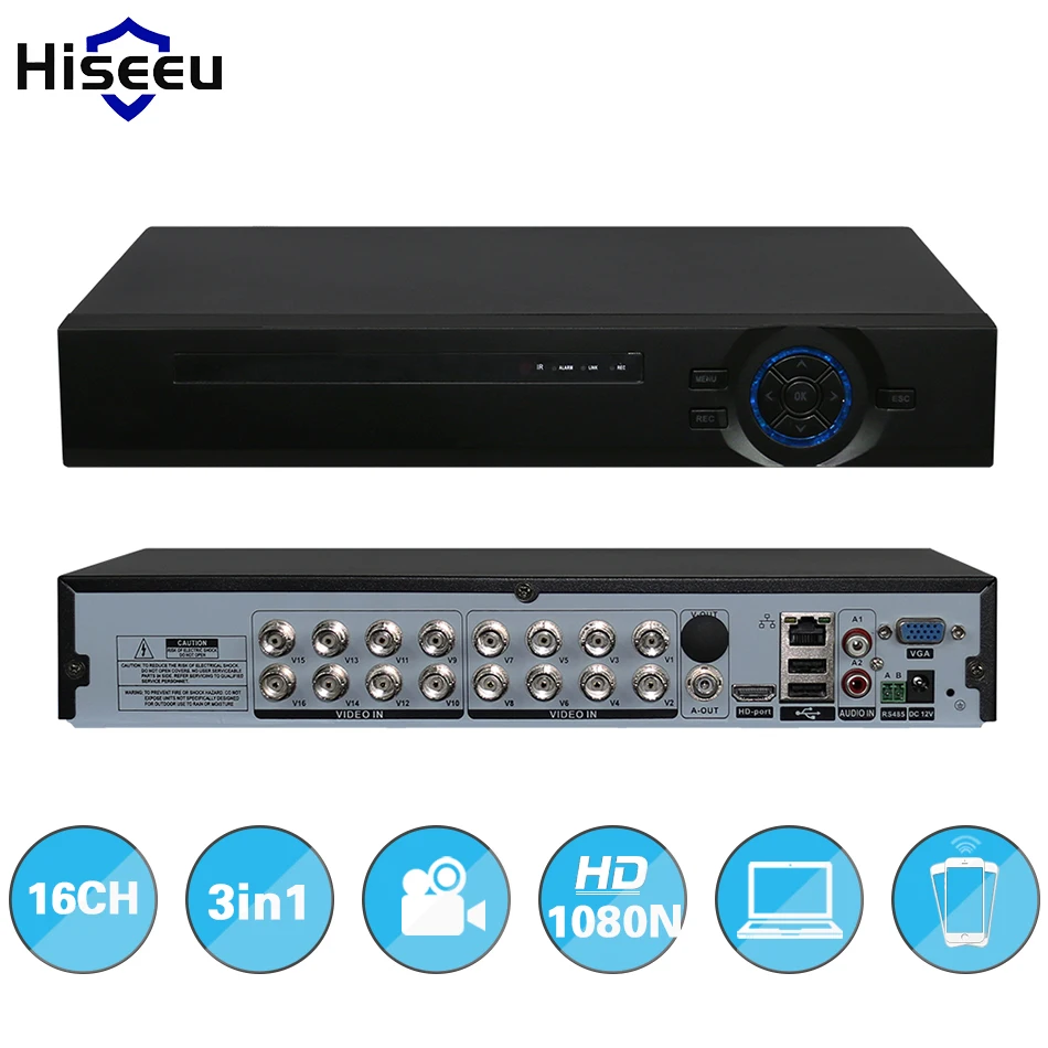 Hiseeu 2HDD 16CH AHD 1080N 3 in 1 DVR video recorder for Analog AHD ...