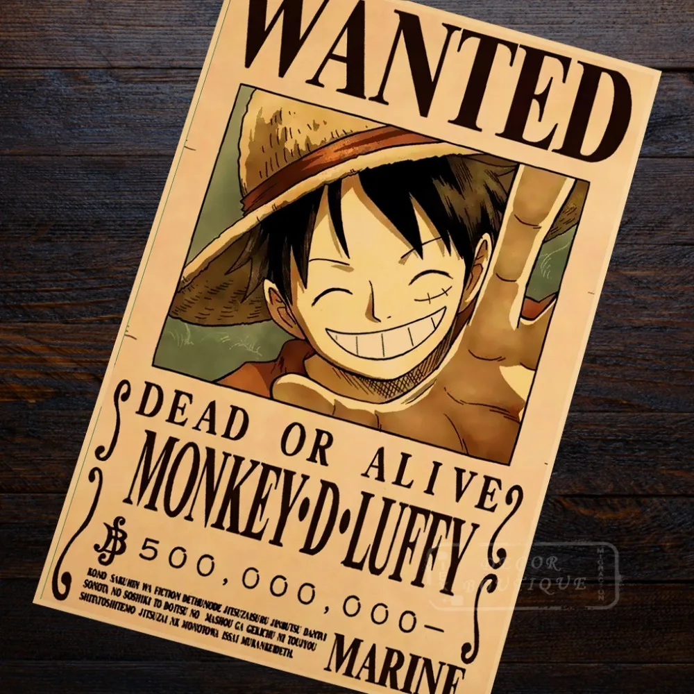 Anime One Piece Luffy Wanted Propaganda Retro Vintage Kraft Poster ...