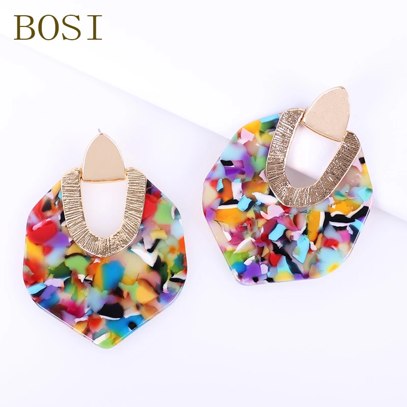 2022 New Polygonal Colorful Acrylic Resin Dangle Earring For Women boho ...