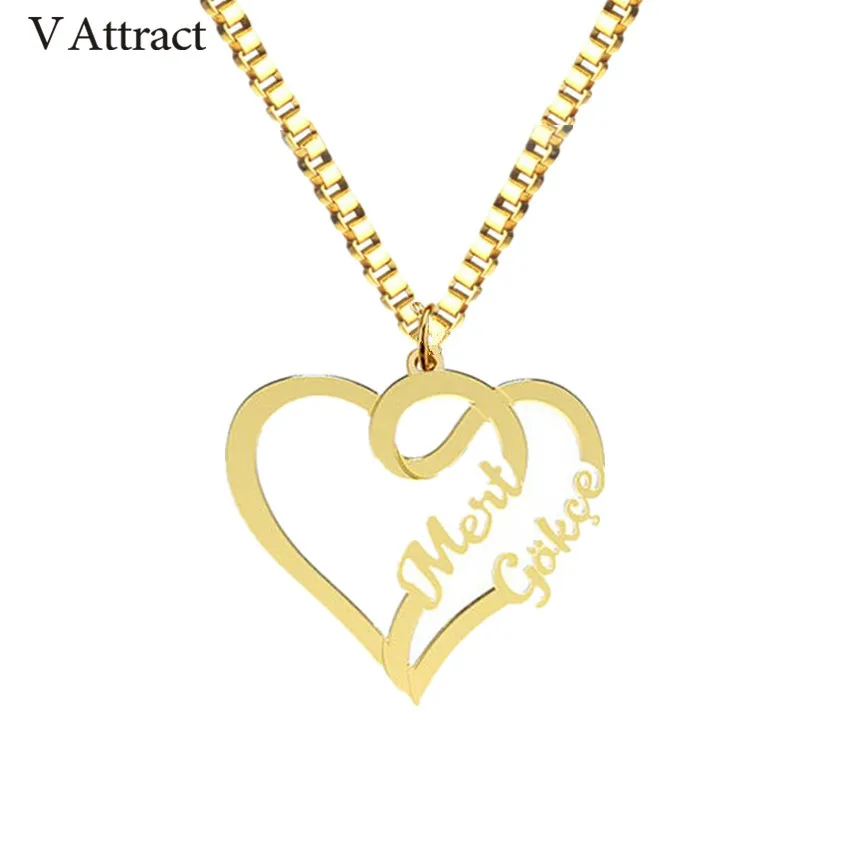 Handmade Jewelry Fashion Couple Names Necklace Personalized Silver Gold Box Chain Heart handmade-jewelry-fashion-couple-names-necklace-personalized-silver-gold-box-chain-heart