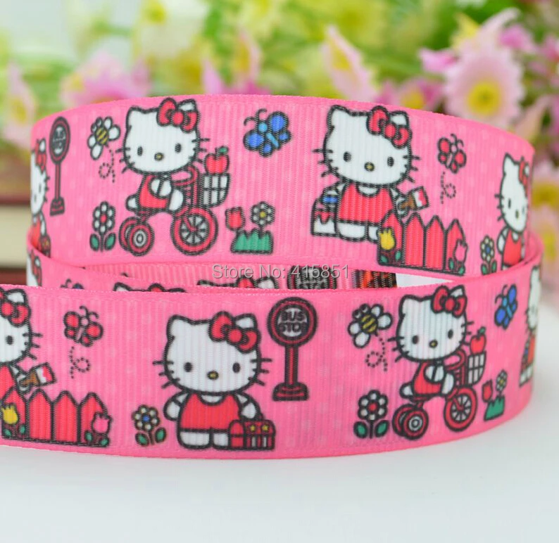 7/8'' (22mm) Ribbon Lovely printed grosgrain ribbon Hello Kitty with ...