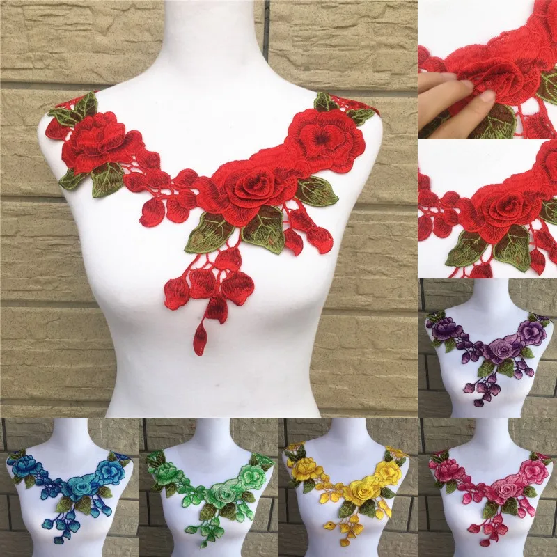 1Pc 6 colors 3D Red Embroidered Fabric Rose Flower Venise Lace Sewing ...