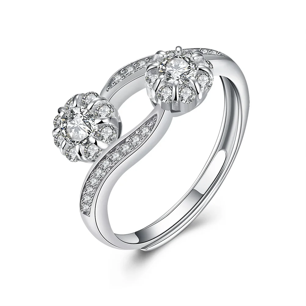 XU 925 Sterling Silver Pattern Rings Opening Women's Zircon Inlaid ...