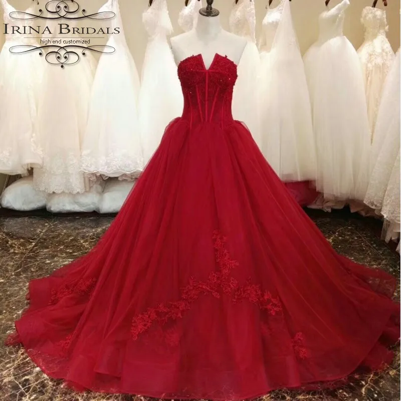 Real Sample Off Shoulder Lace Applique Red Wedding Dress Plus Size|red ...