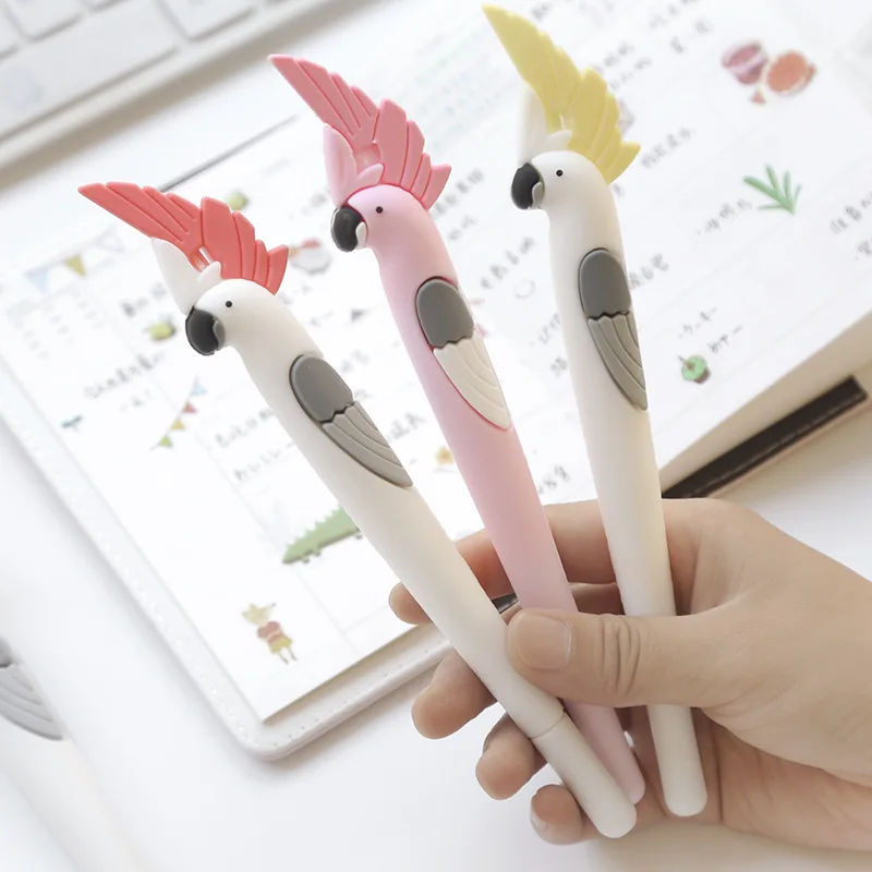 12 pcs Pink color crown birds Parrots gel pen 0.5mm Blue ink pens ...