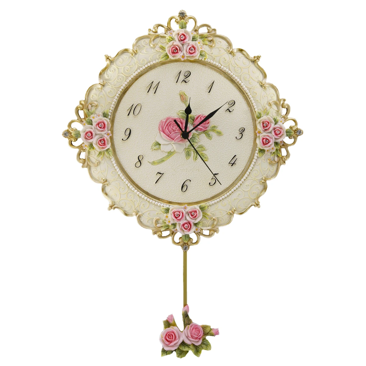 Fashion-European-Rustic-Style-Wall-Clock-Rose-Relief-Design-Resin ...