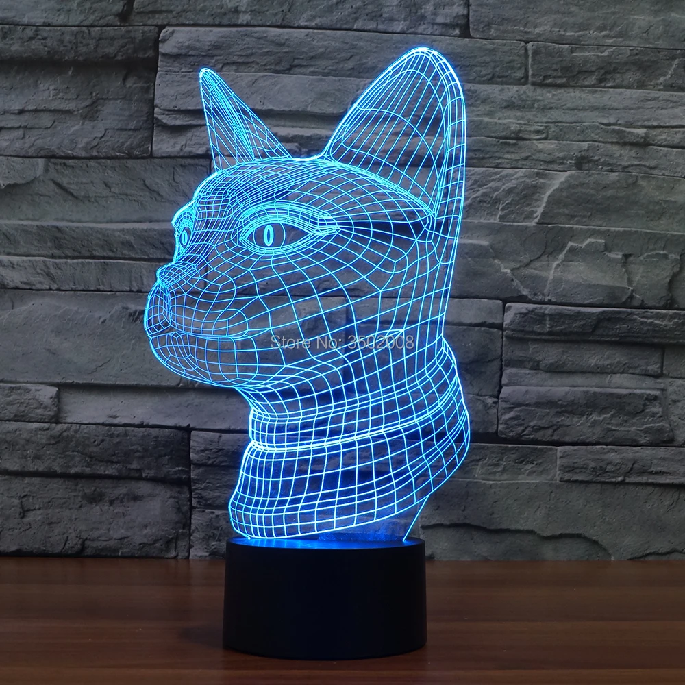Led 3D cat cartoon night light 7 Changing Colors usb desk lamp as kids ...
