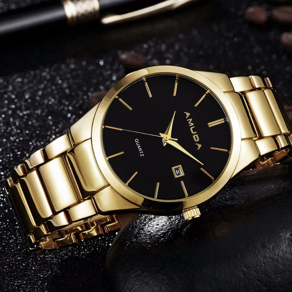 AMUDA Men Clock Gold Quartz Watch Top Brand Luxury quartz watch Wrist ...