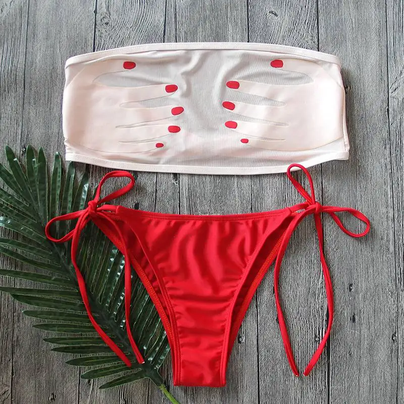 Ol Sexy Mesh Bikinis Swimwear Women Patchwork Hand Bikini Set 2018 New