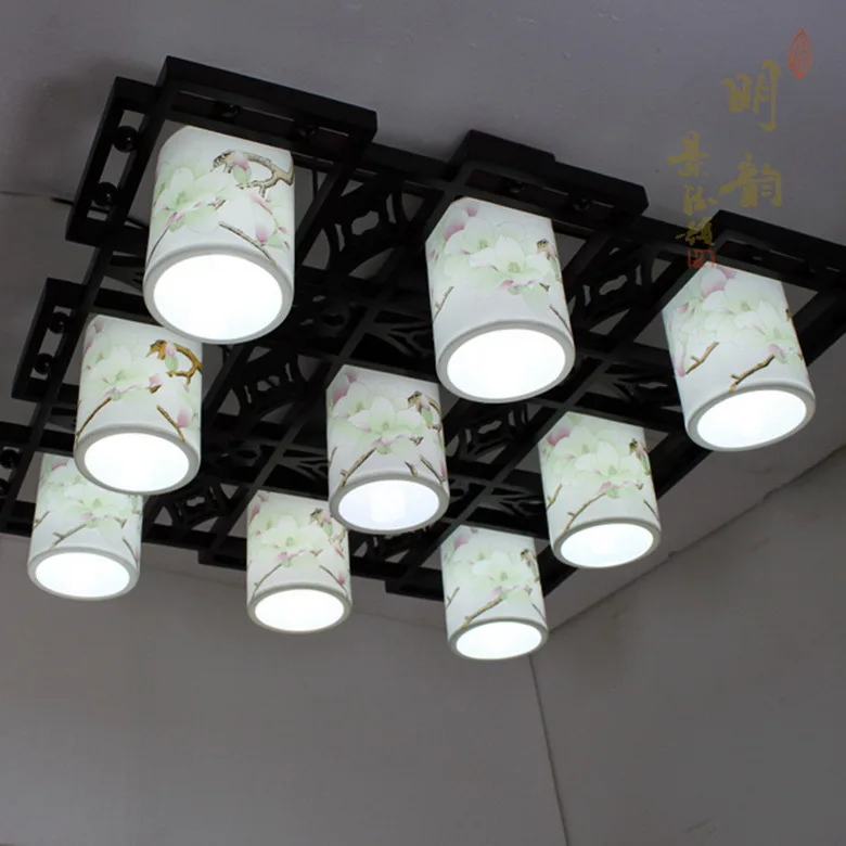 Simple living room lights Villa Square hotel lobby lamp wooden lamp ...